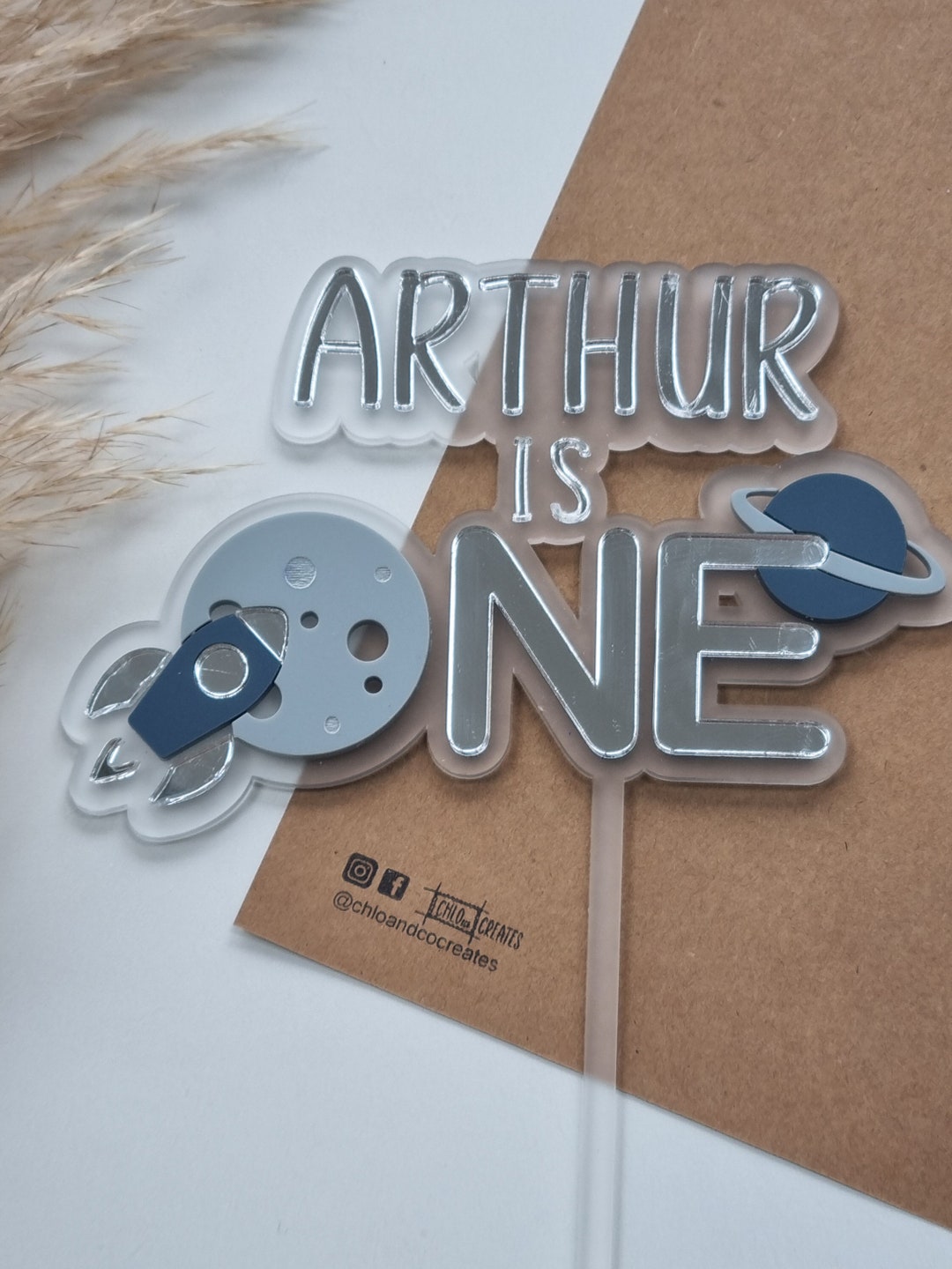 Acrylic Space Cake Topper, Personalised First Birthday Cake Topper, is ...