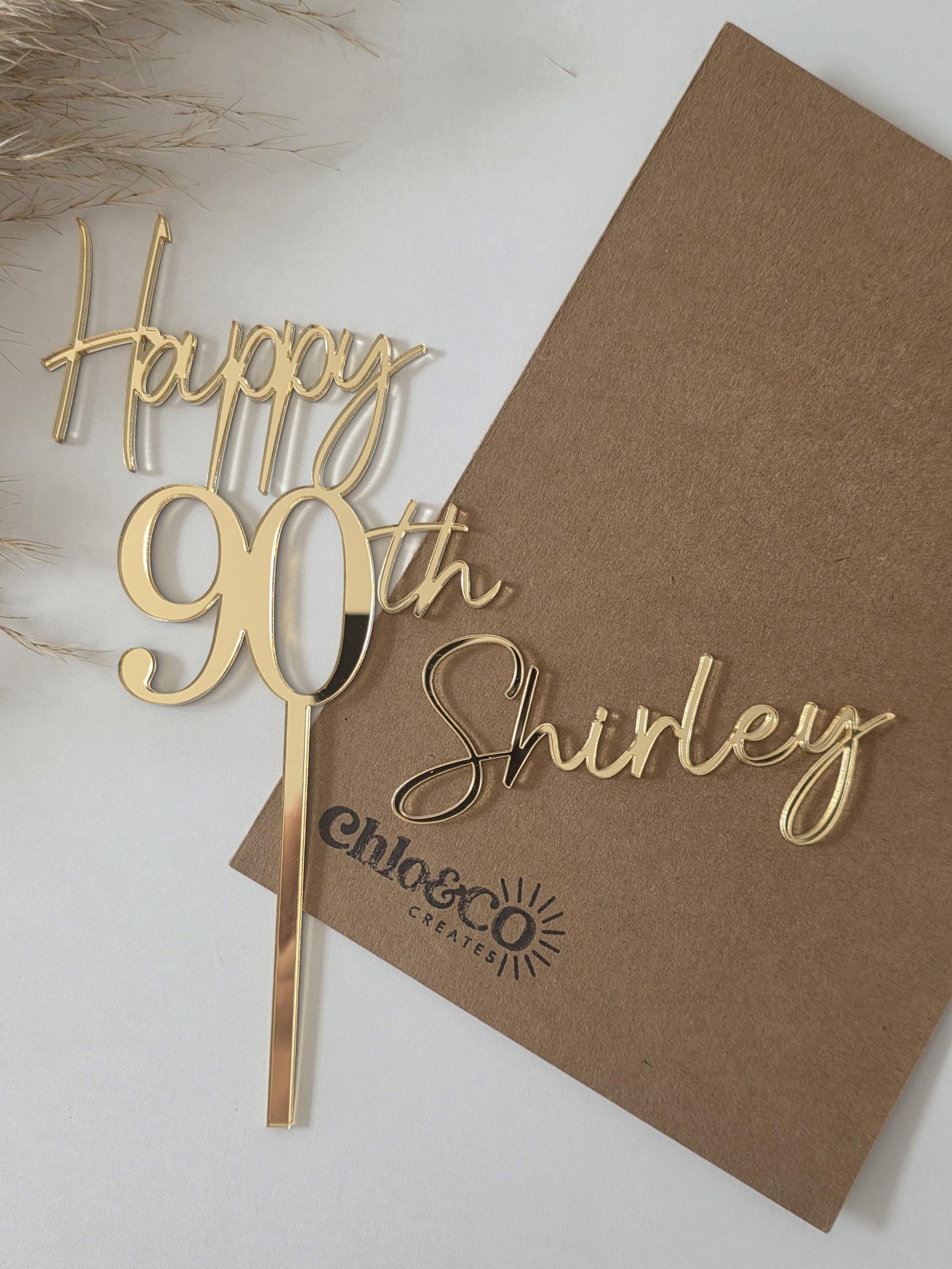 Acrylic Happy 90th Birthday Cake Topper and Name Cake Charm, Gold ...