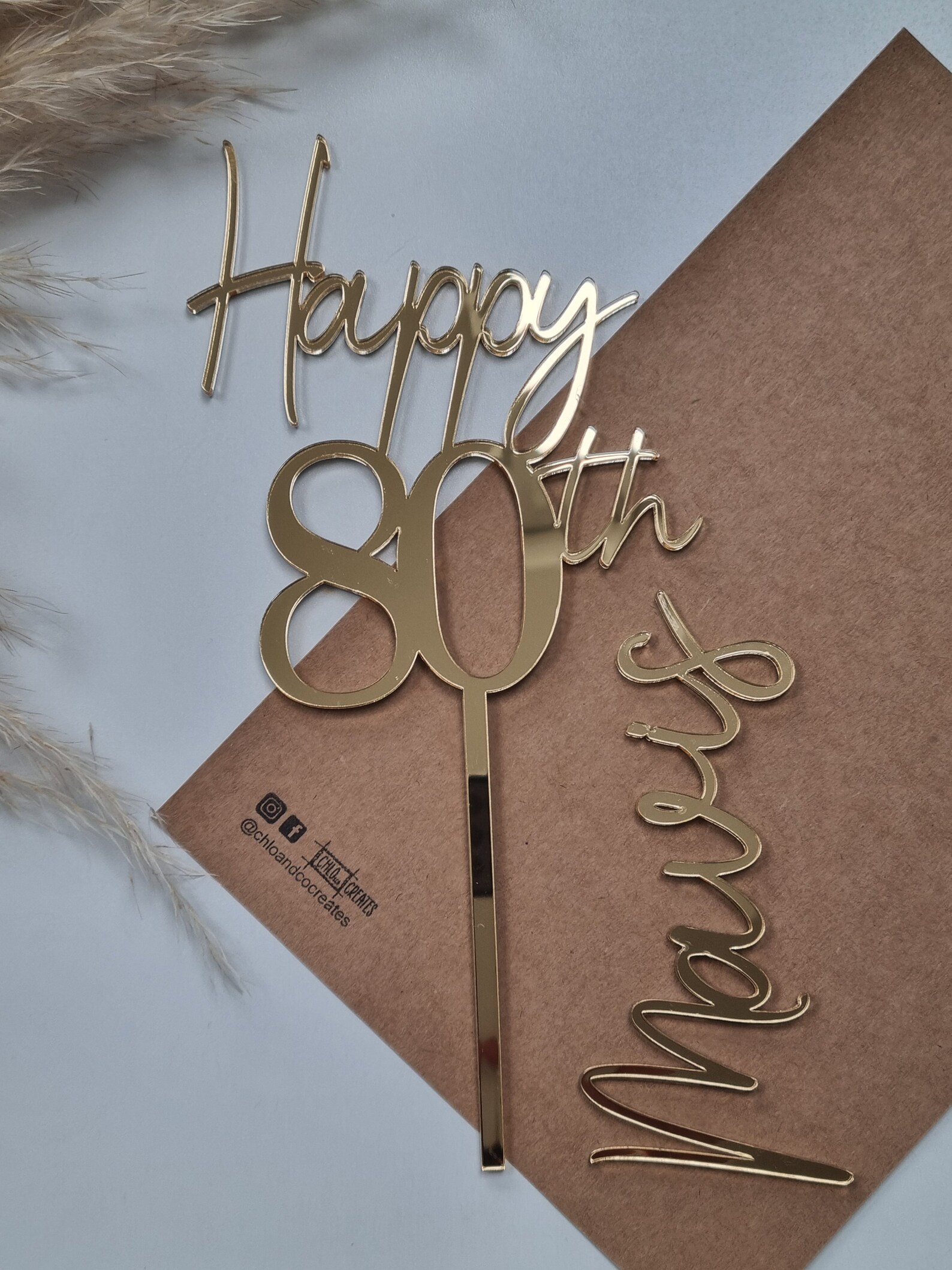 Acrylic Happy 80th Birthday Cake Topper and Name Cake Charm, Gold ...