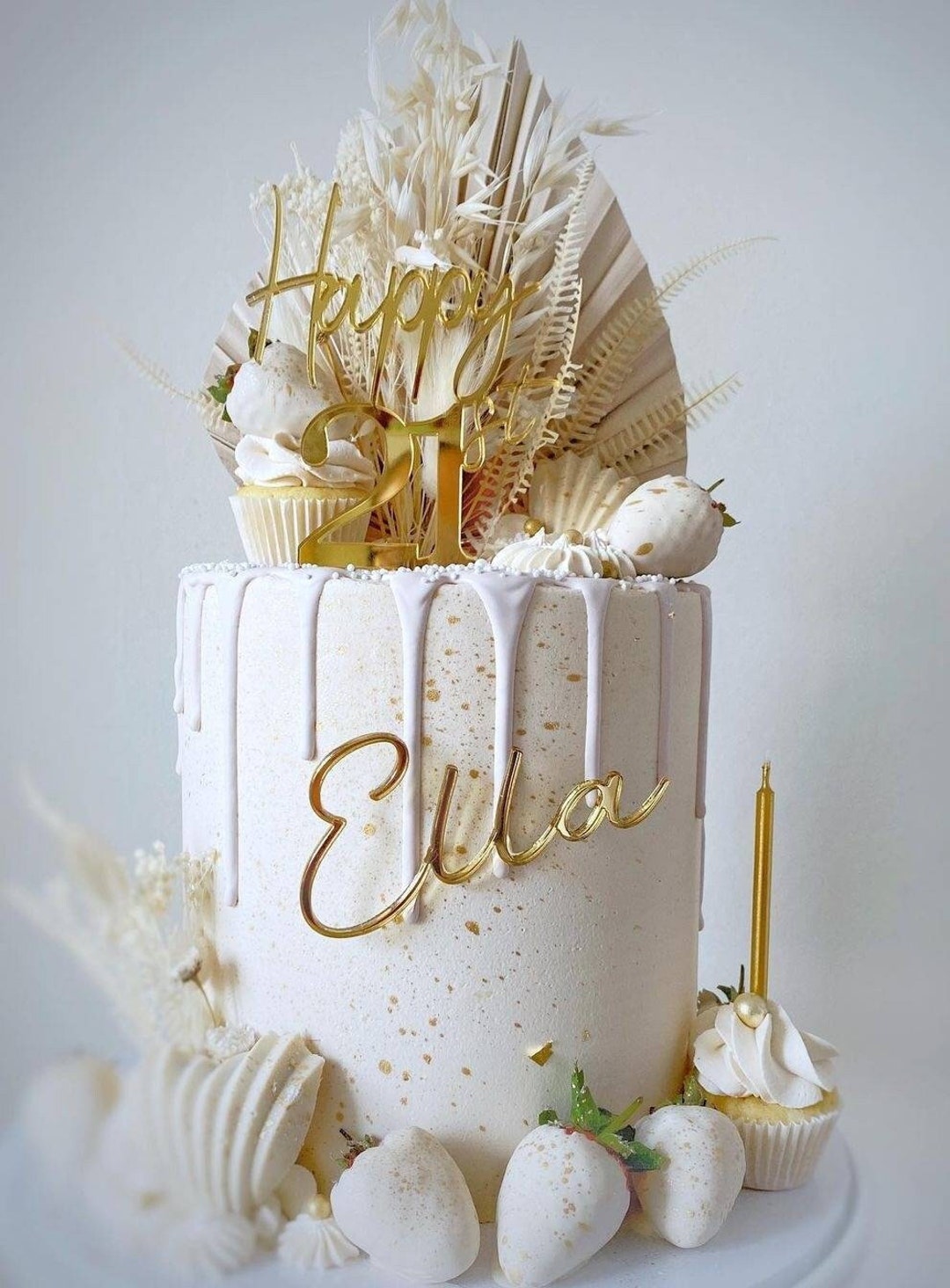 Acrylic Happy 21st Birthday Cake Topper and Name Cake Charm, Gold ...