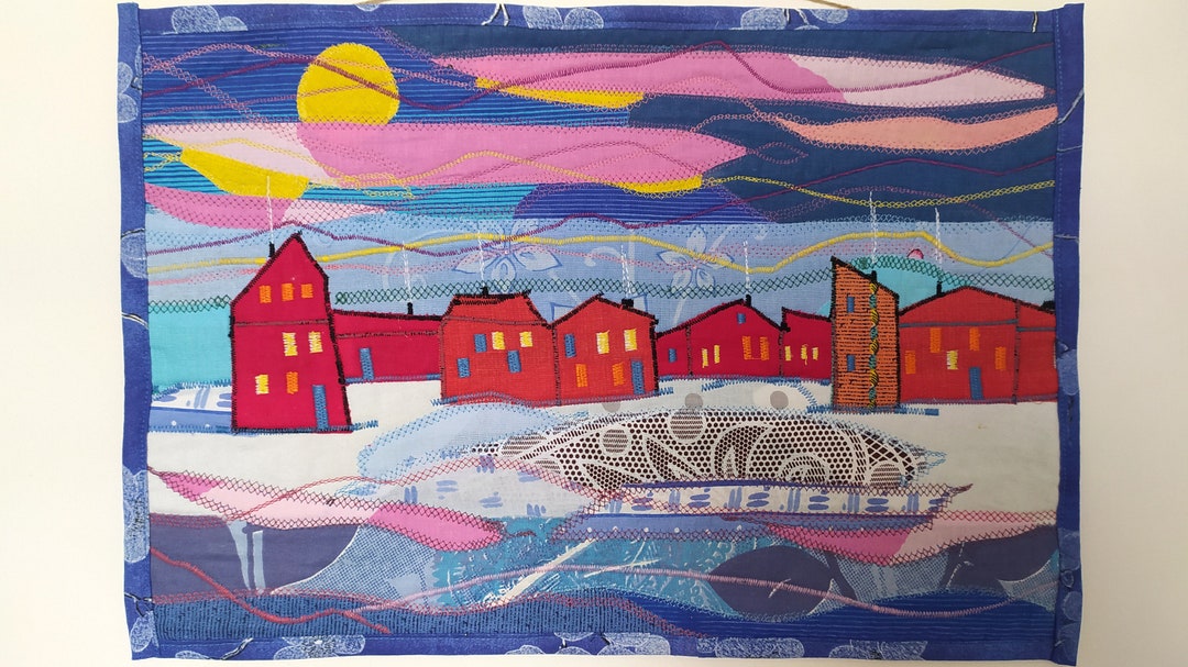 City in Patchwork Technique, Panel With Houses, Author's Panel, Author ...