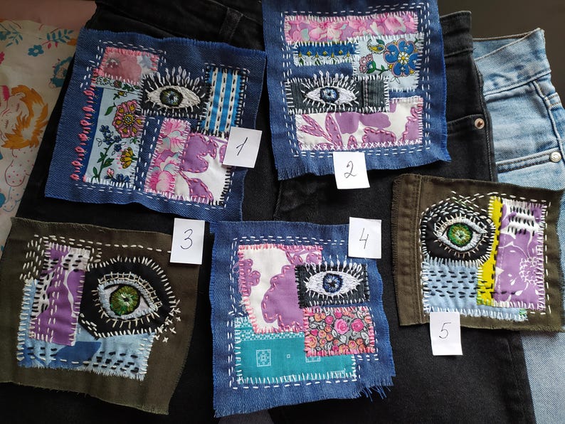 EYES Embroidered Denim Patch, Hand Embroidery, Boro Patch,denim Stitch ...
