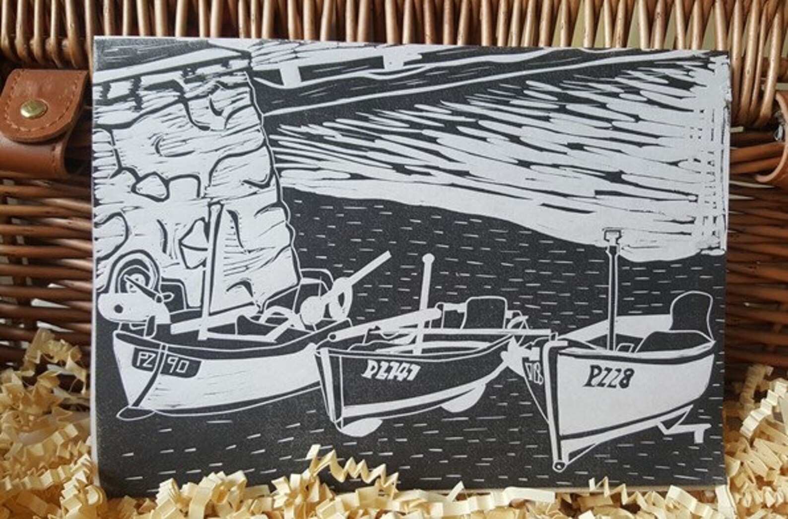 Linocut Print - Boats at Sennen Cove, Cornwall - Etsy UK