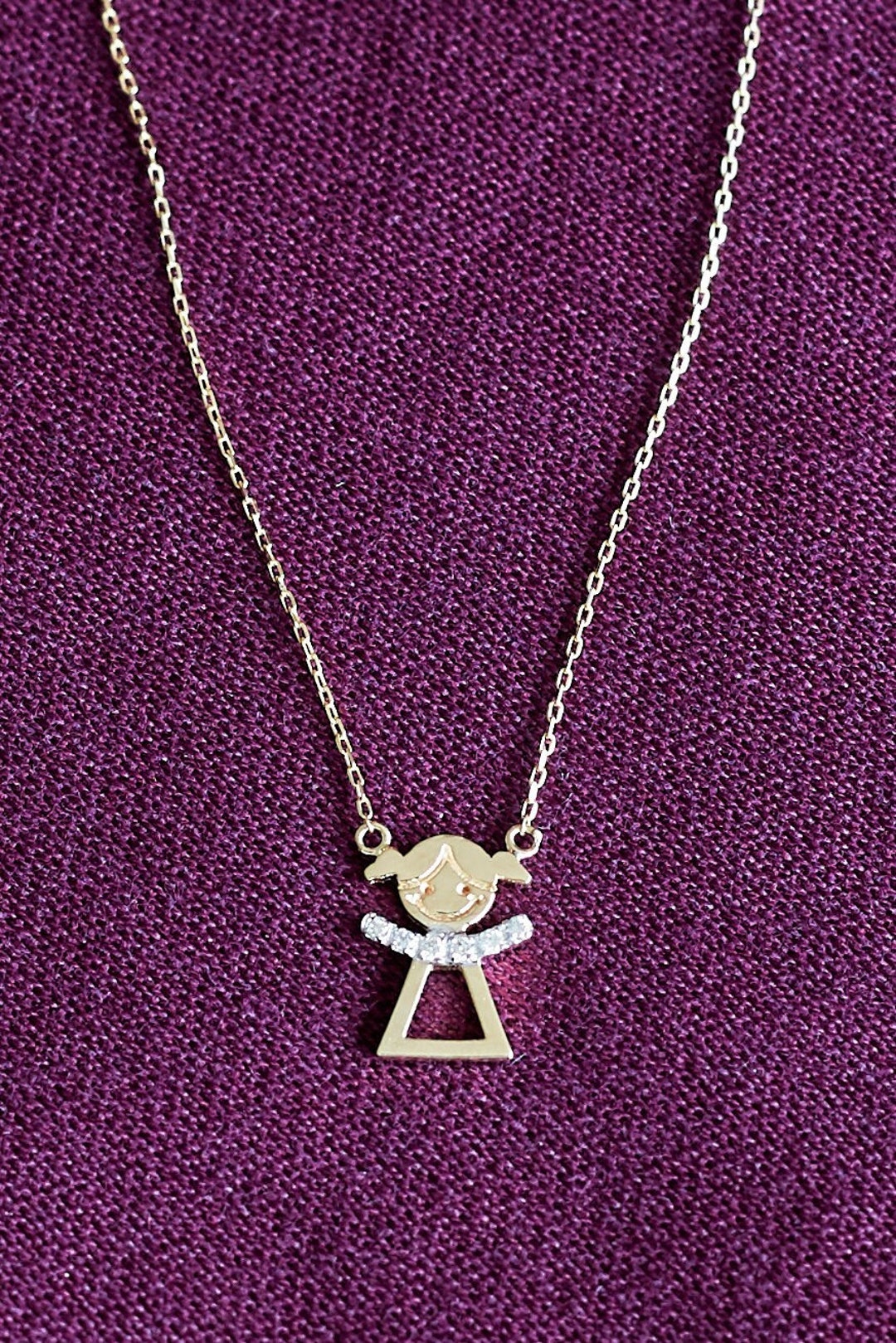 14k Gold Diamond Baby Girl Necklace/ 14K Child Necklace/ Pretty Kids ...
