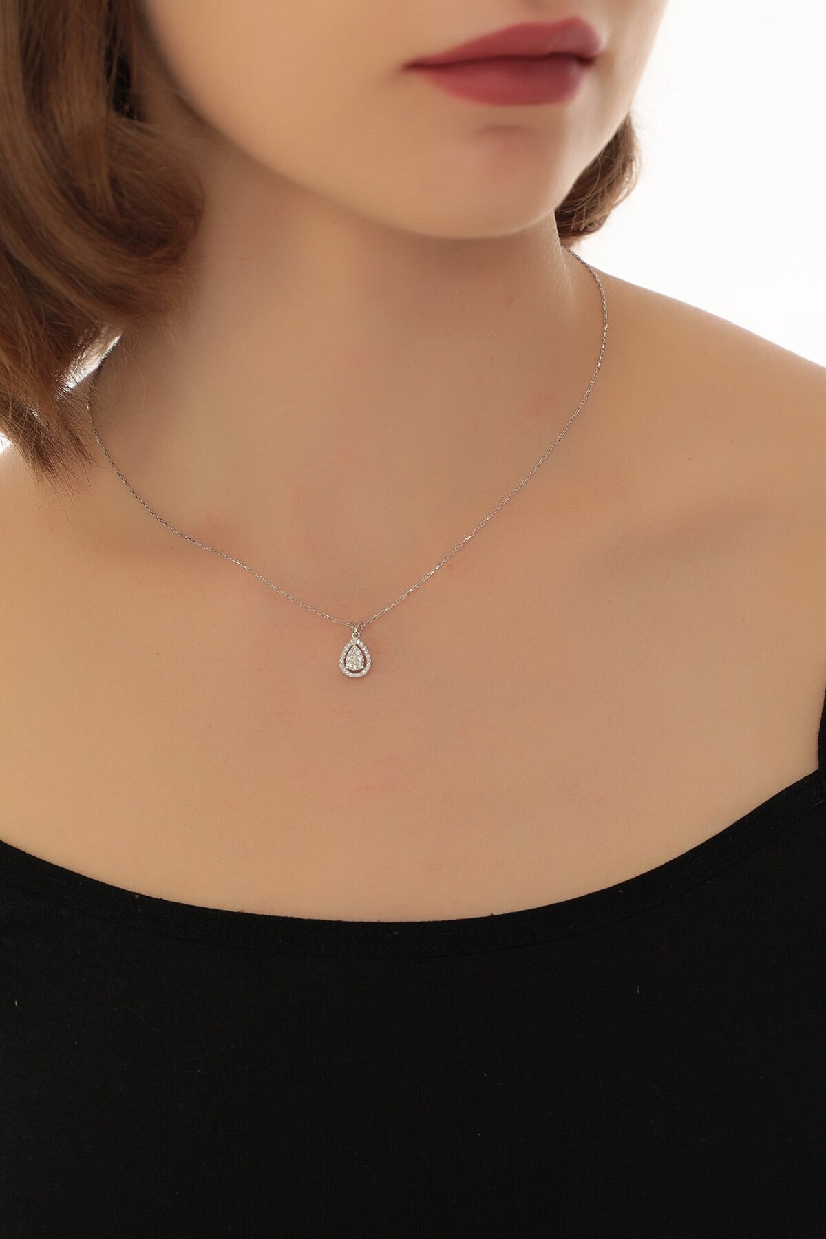 14K Solid Gold Diamond Drop Necklace , Full Diamond Necklace , Minimal ...
