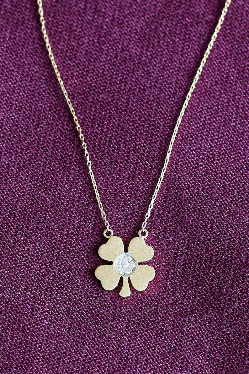 14K Solid Gold Diamond Clover Necklace - Lucky Four Leaf Pendant - Etsy