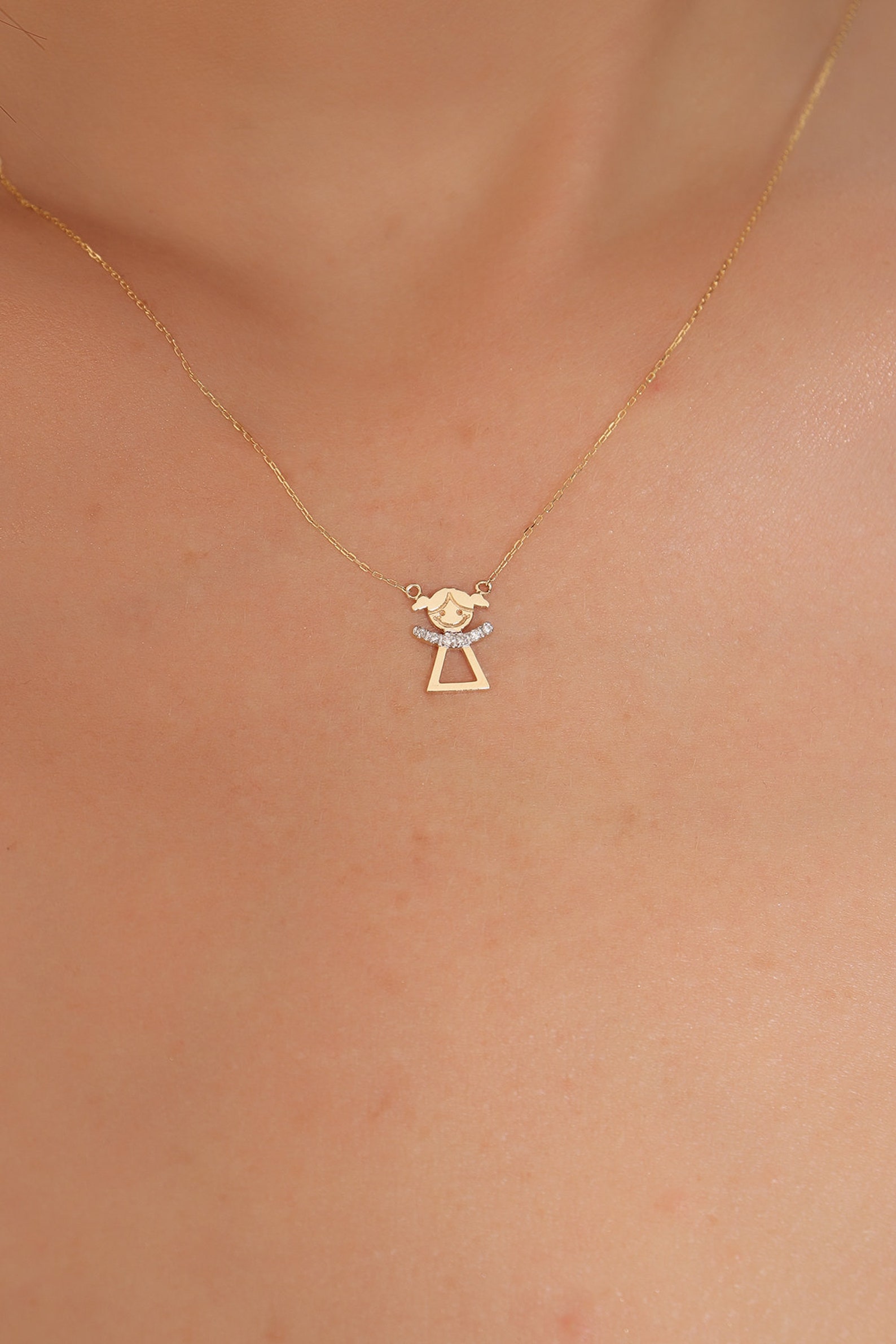 14k Gold Diamond Baby Girl Necklace 14K Child Necklace / Pretty Kids ...