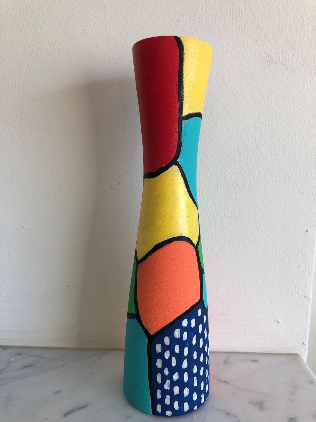 Colourful Vase, Quirky Art Vase , Abstract Vase , Hand Painted Glass ...