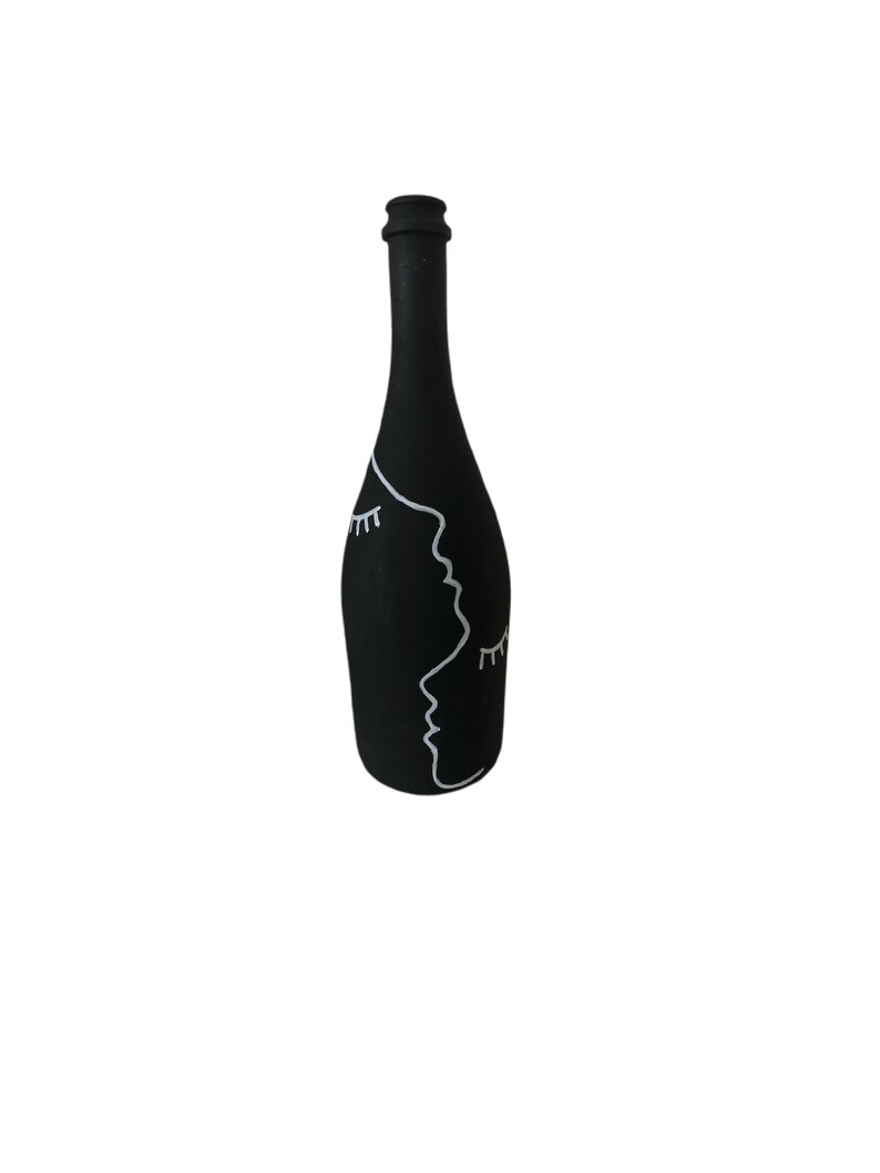 Abstract Art, Line Drawing Face ,hand Painted Bottle, Black Abstract ...