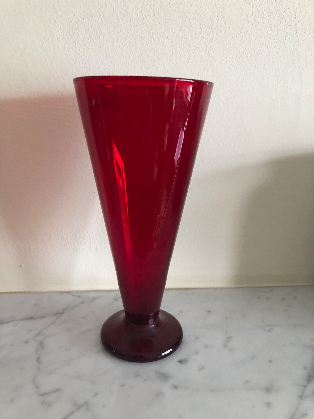 Red Cone Shape Vase Red Glass Vase Vintage Glass Vase - Etsy