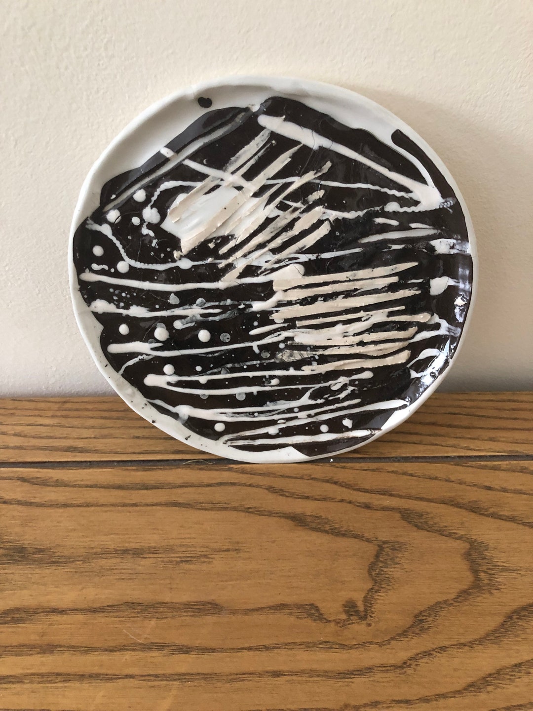 Stoneware Clay Plate , Black and White Ceramic Plate , Handmade ...