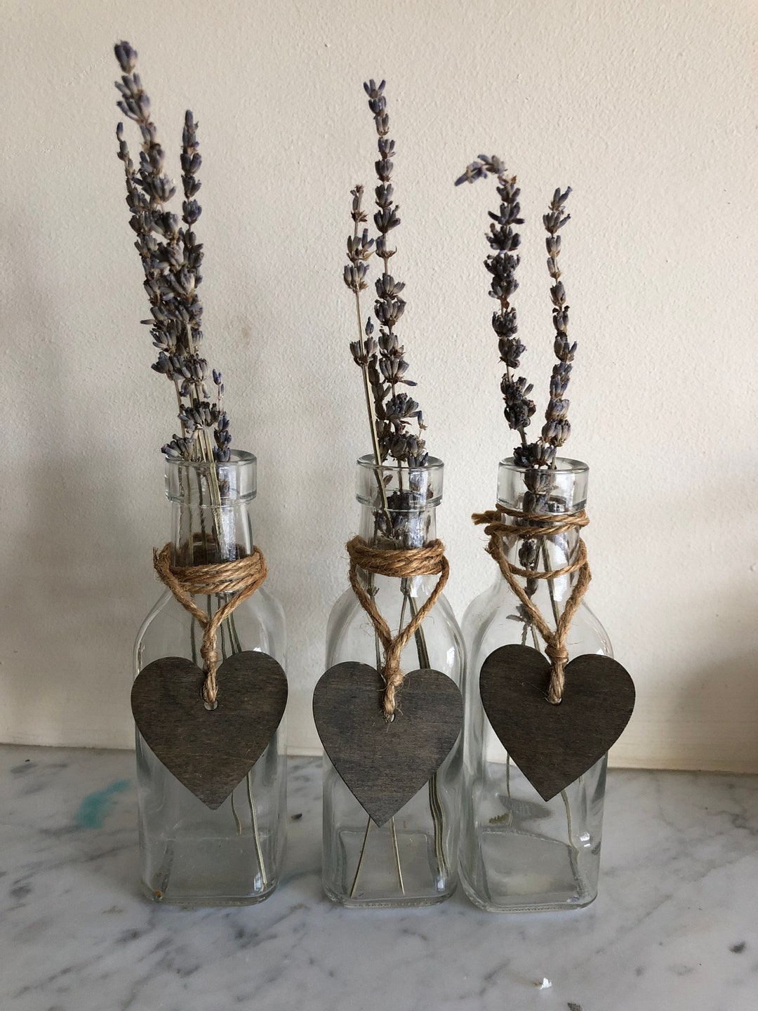 Set of Small Bottle Vase With Hanging Hearts, Bud Vases , Boho Table ...