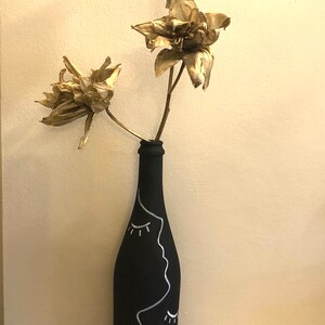 Abstract Art, Line Drawing Face ,hand Painted Bottle, Black Abstract ...