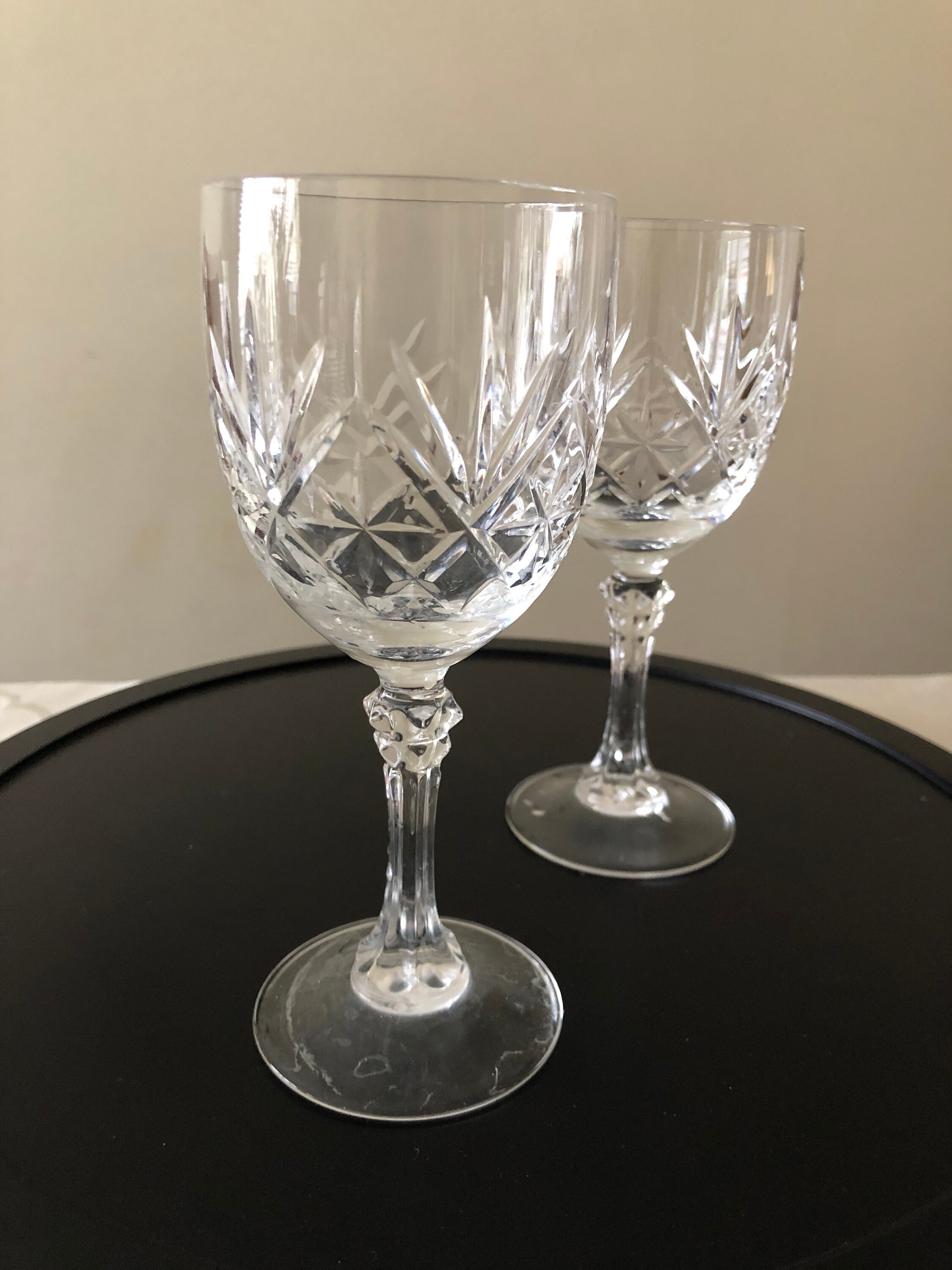 Vintage Lead Crystal Wine Glasses 2 Cut Glass Wine Glasses Etsy
