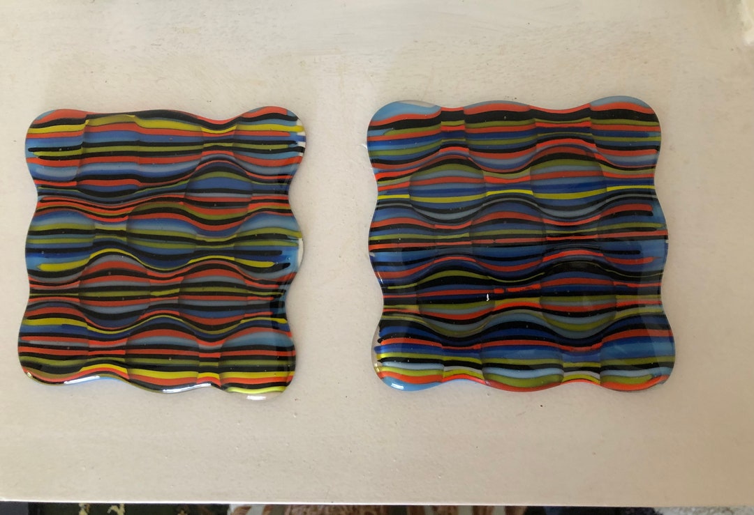 2 Fused Glass Coasters , Abstract Coaster , Retro Coasters , Illusion ...