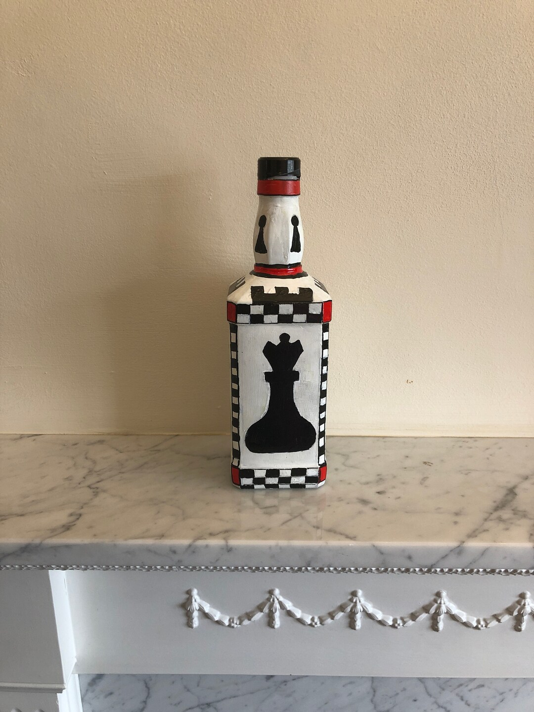 Black and White Chess Design Hand Painted Bottle - Etsy