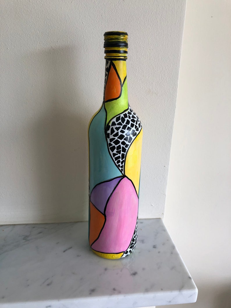 Abstract Art Painted Bottle - Etsy