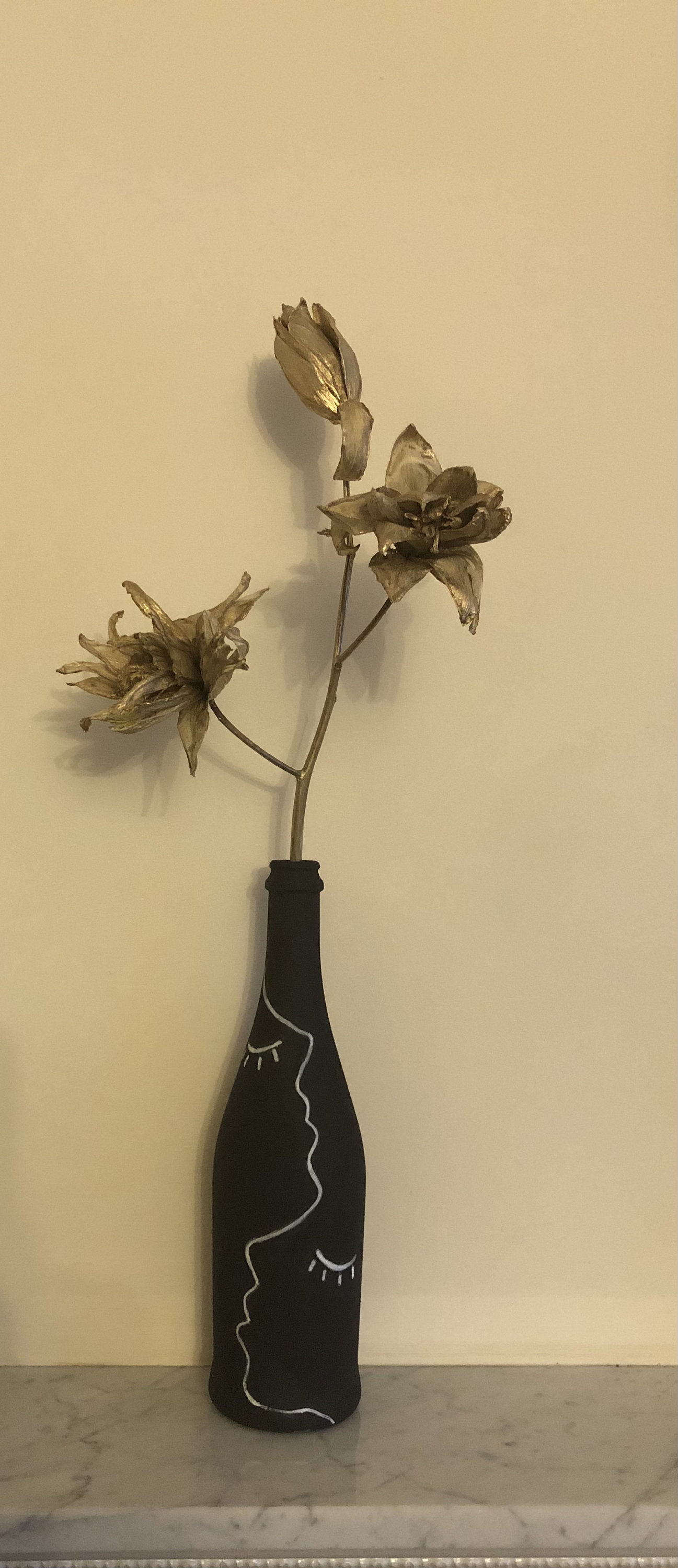 Abstract Art, Line Drawing Face ,hand Painted Bottle, Black Abstract ...