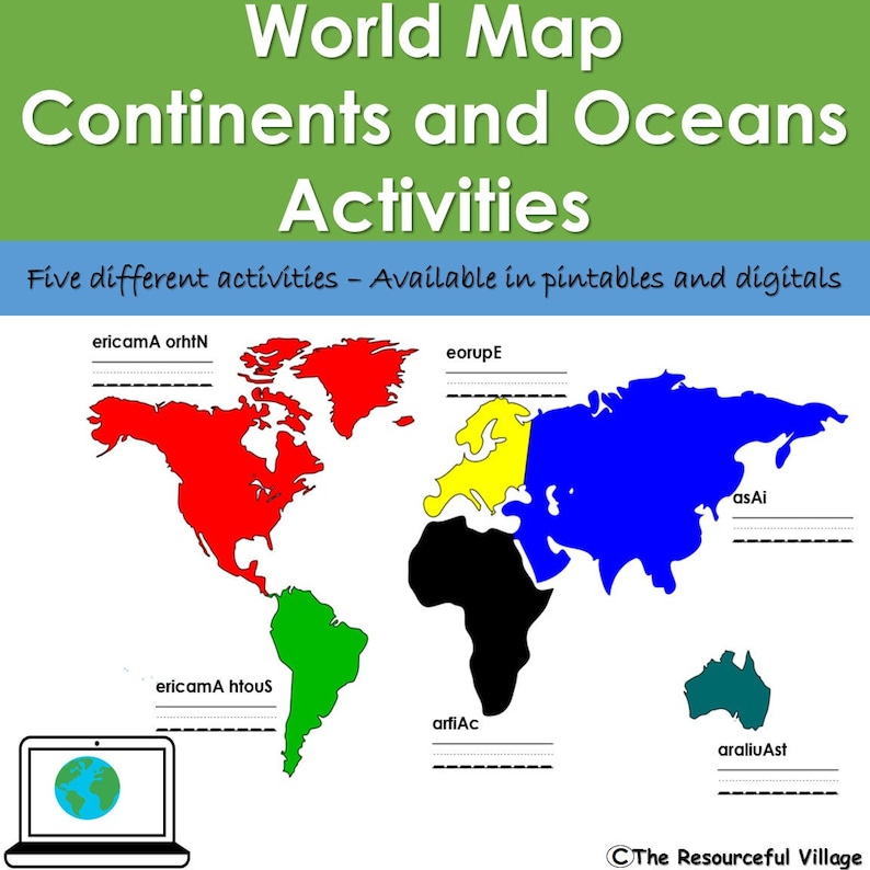 World Map Continents and Oceans Activities - Etsy
