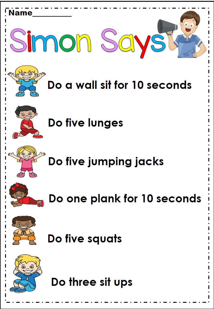 Simon Says Fitness Game Simon Says Action Cards PE Break - Etsy Australia