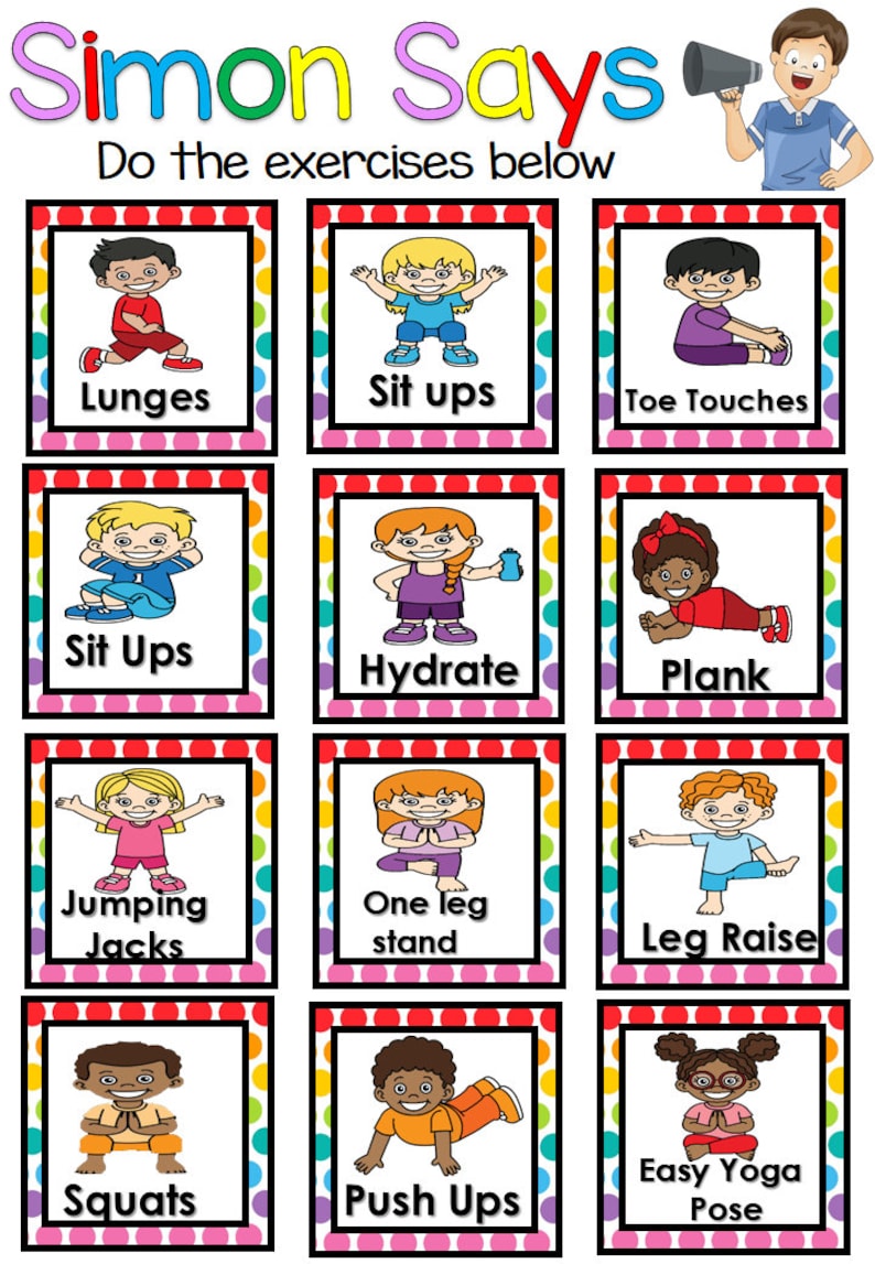 Simon Says Fitness Game Simon Says Action Cards PE Break - Etsy Australia