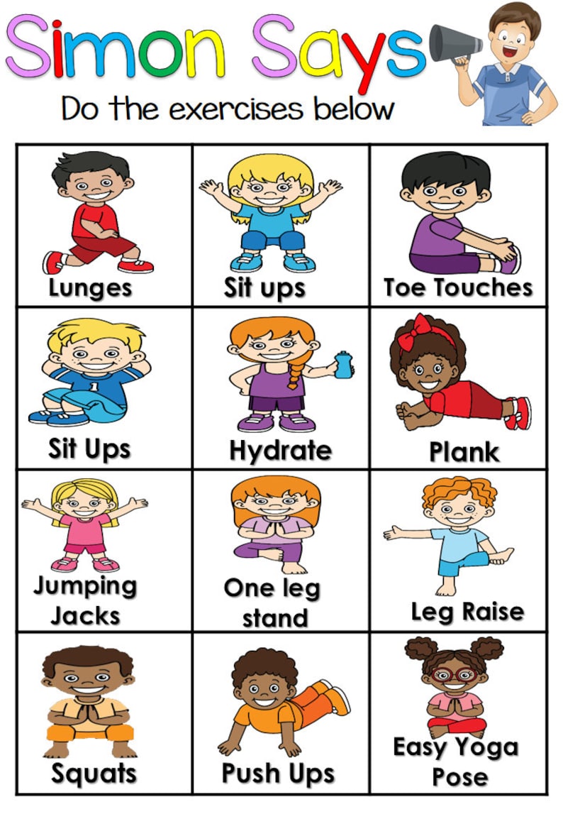 Simon Says Fitness Game Simon Says Action Cards PE Break - Etsy Australia