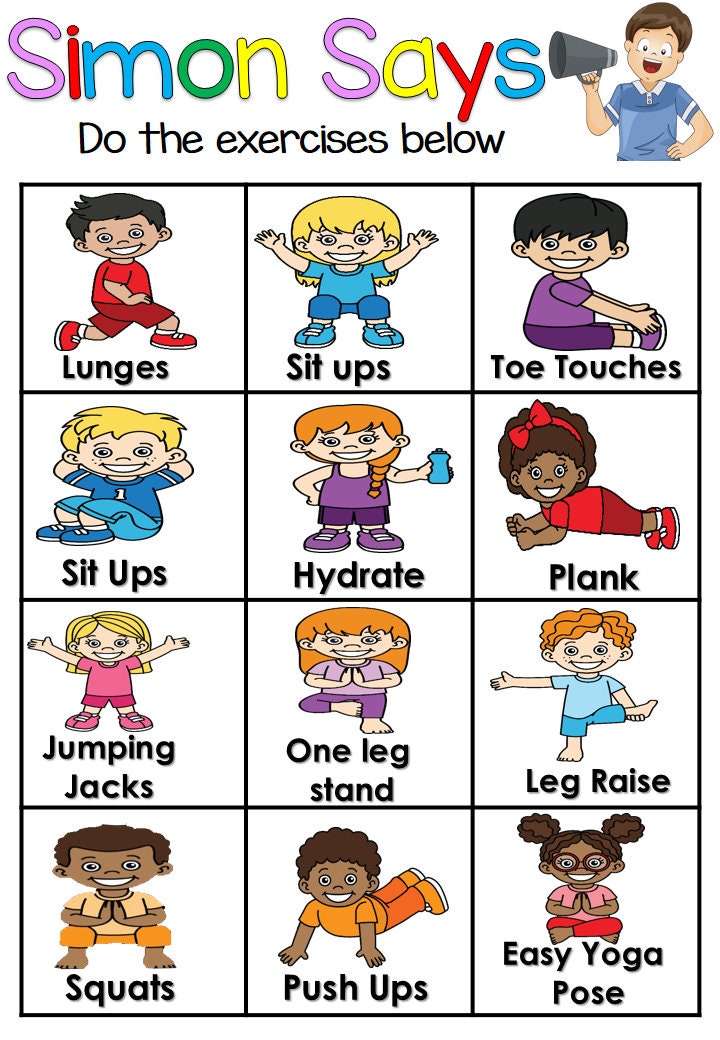 Simon Says Fitness Game Simon Says Action Cards PE Break Break - Etsy