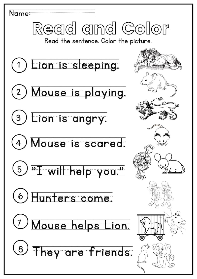 The Lion and the Mouse Fable the Lion and the Mouse Reading Worksheets ...