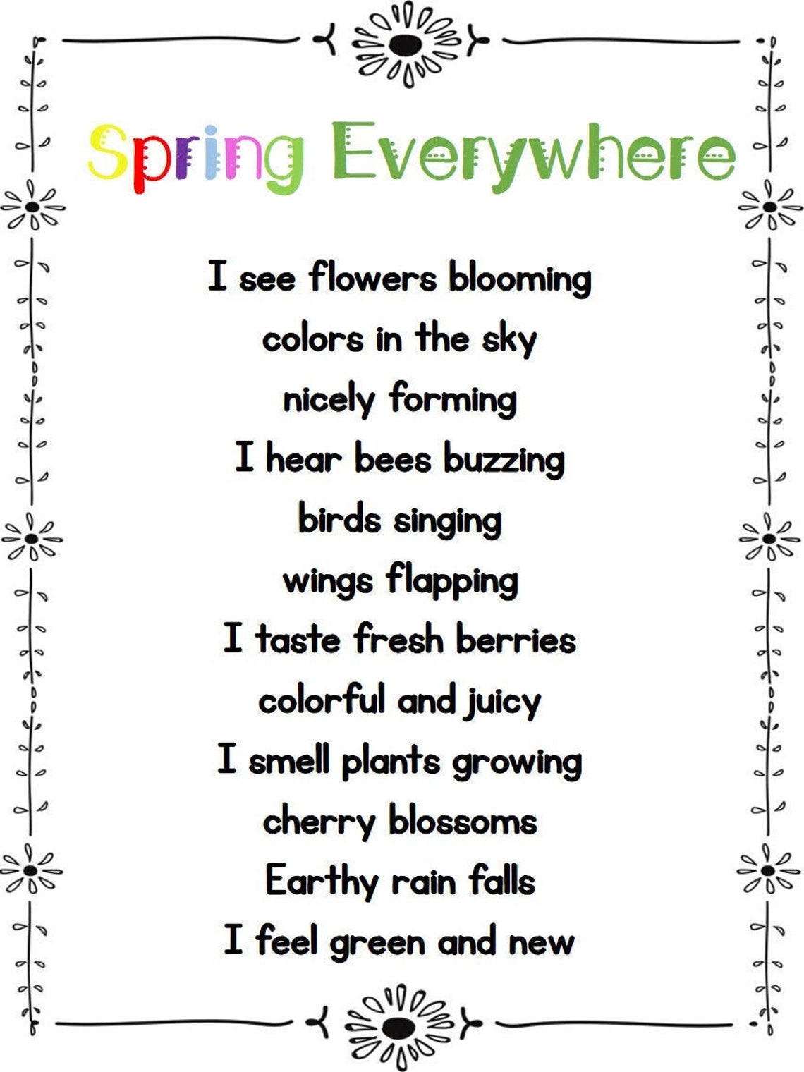 Spring Poem for Kids Ing Ending Poem Senses Poem - Etsy Spring Poem for Kids Ing Ending Poem Senses Poem - Etsy