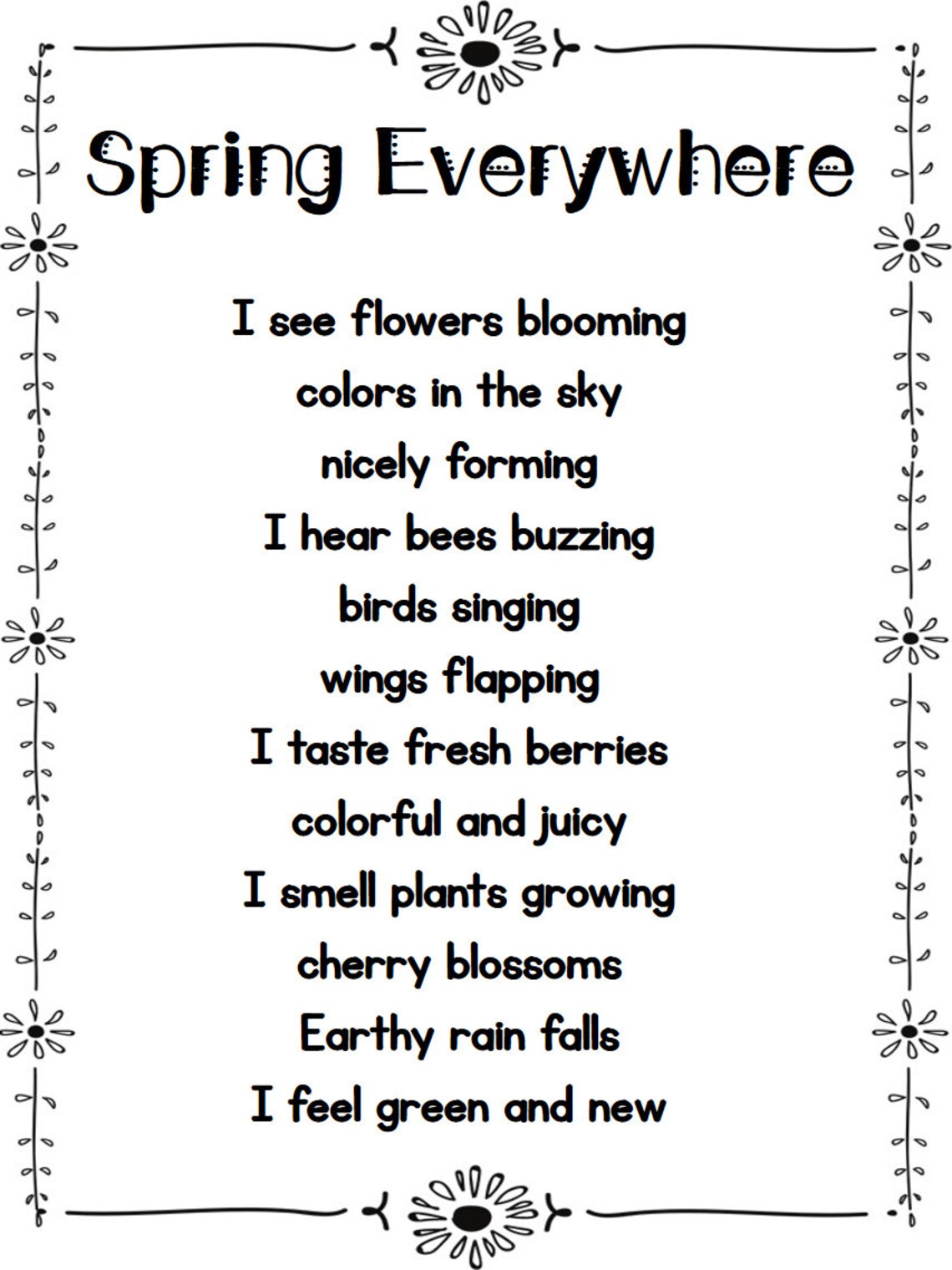 Spring Poem for Kids Ing Ending Poem Senses Poem - Etsy