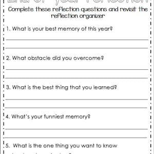 EDITABLE End of Year Reflection Activities Summer Activities Graduation ...