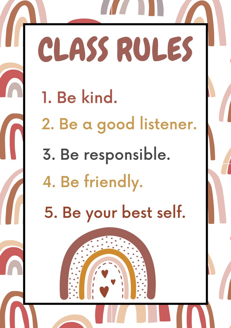 Class Rules Classroom Rules Boho Rainbow Rules - Etsy Ireland