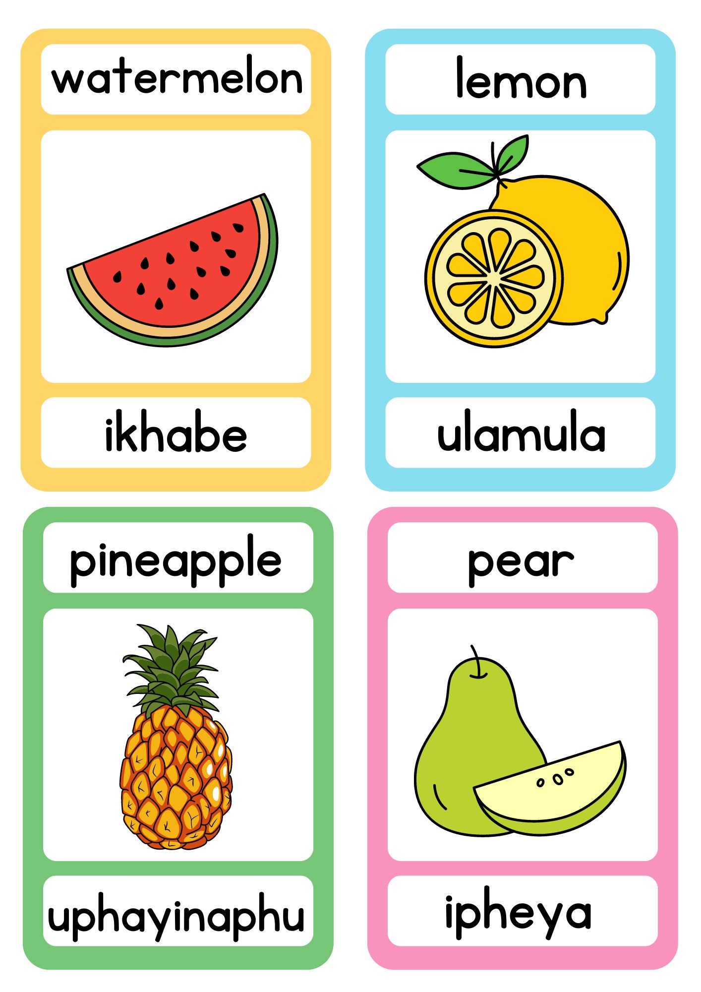 Isizulu Flashcards Zulu Flashcards Fruits Flashcards - Etsy Ireland