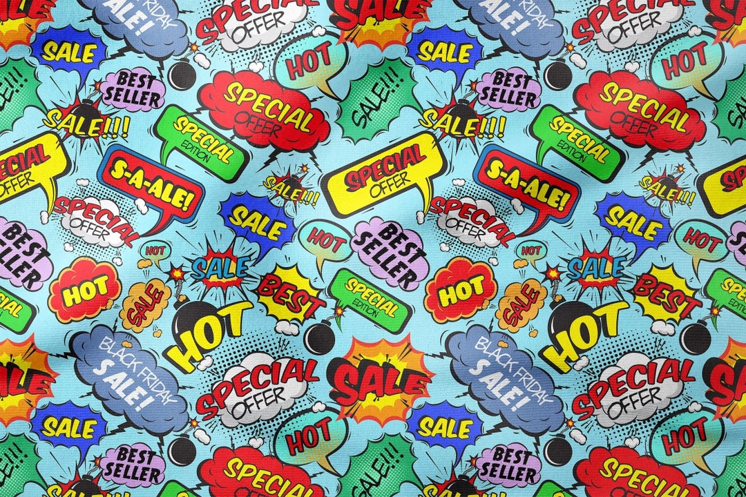 Pop Art Fabric, Comic Text Fabric by Yard, Home Decor Digital Print ...