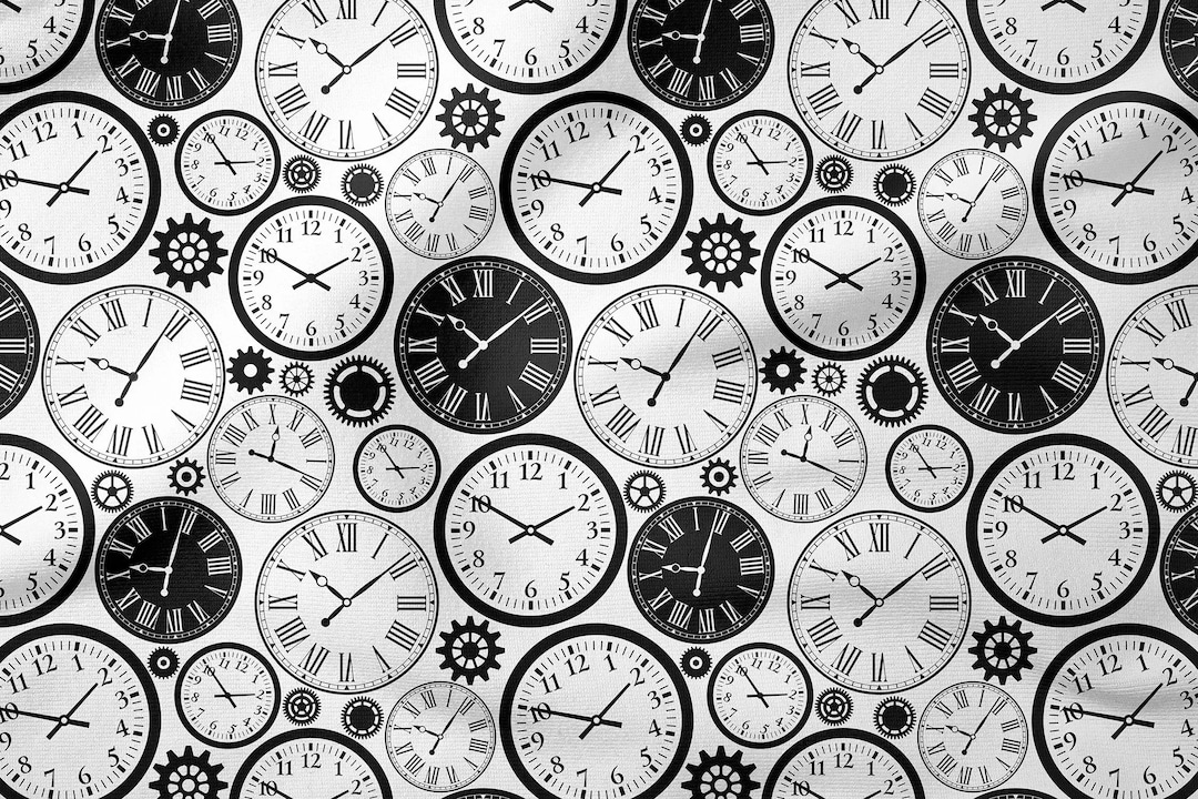 Clocks Fabric, Black White Timer Clock Pattern Fabric by the Yard ...