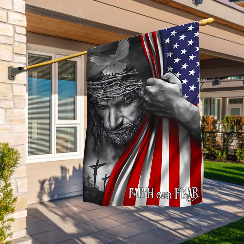Faith Over Fear God Jesus American Flag - Etsy