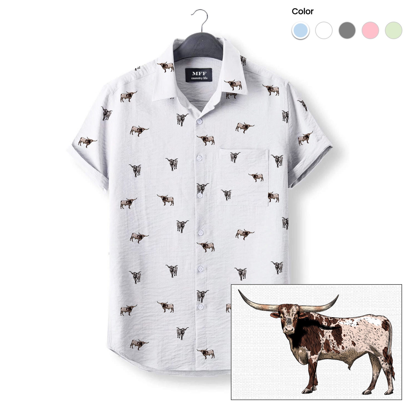 Texas Longhorn Icon Pattern Button Down Shirts for Farmers - Etsy