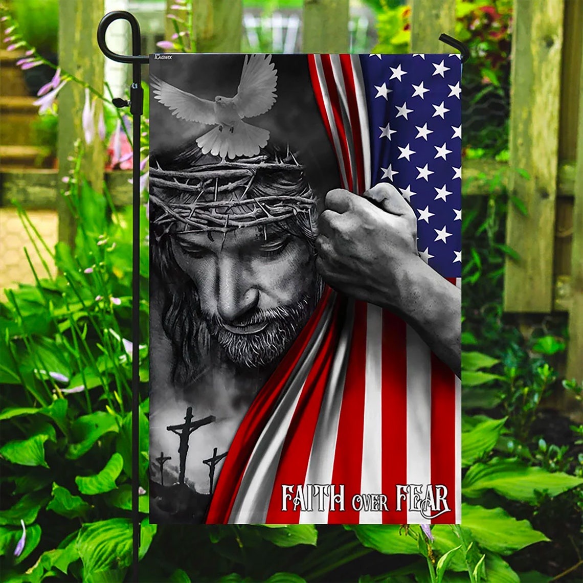 Faith Over Fear God Jesus American Flag - Etsy