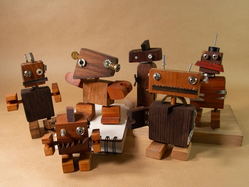 Handmade Wooden Robots, Made Out of Reclaimed Wood - Etsy