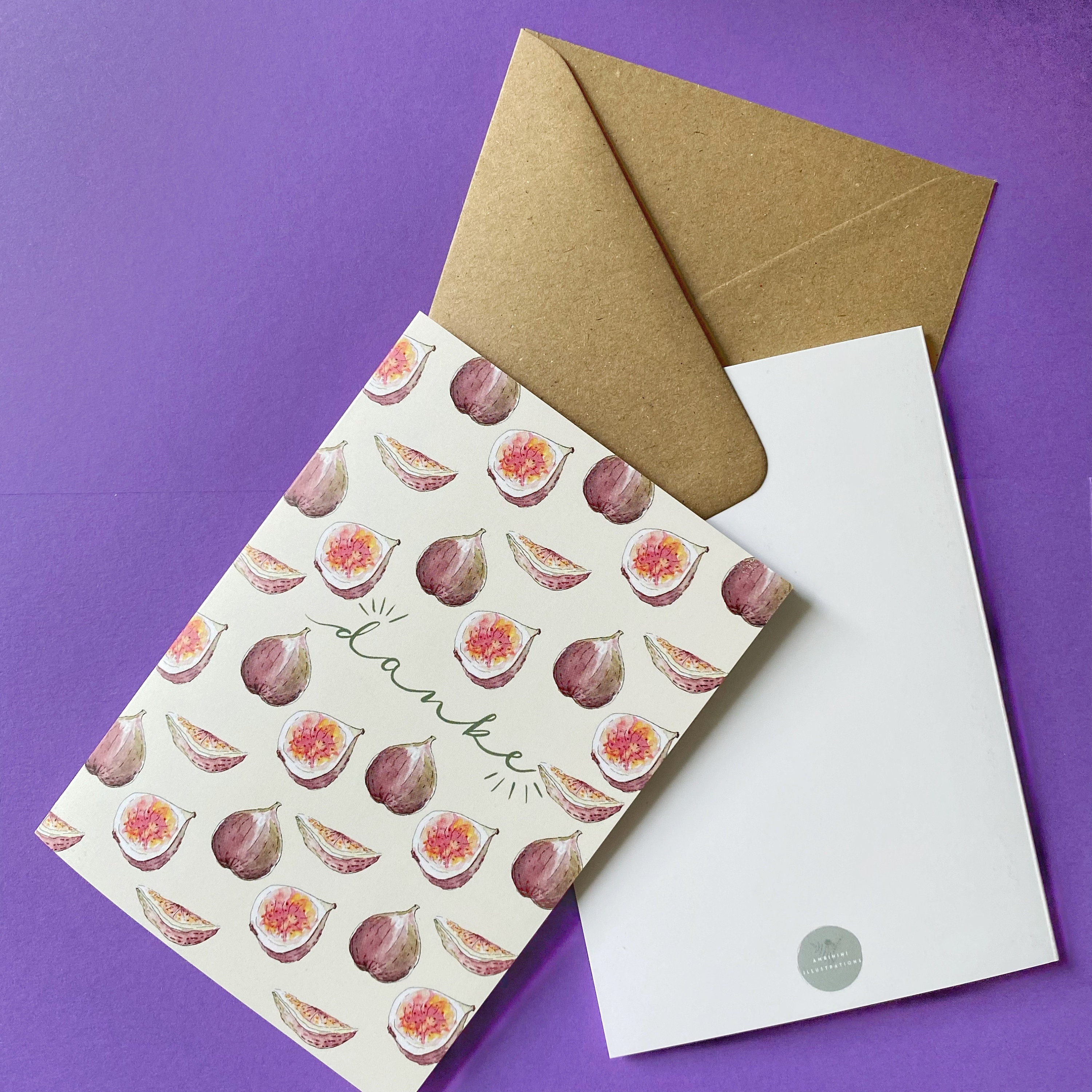 Thank You Card With Figs, Folding Card, Watercolor Fruits, Thank You ...