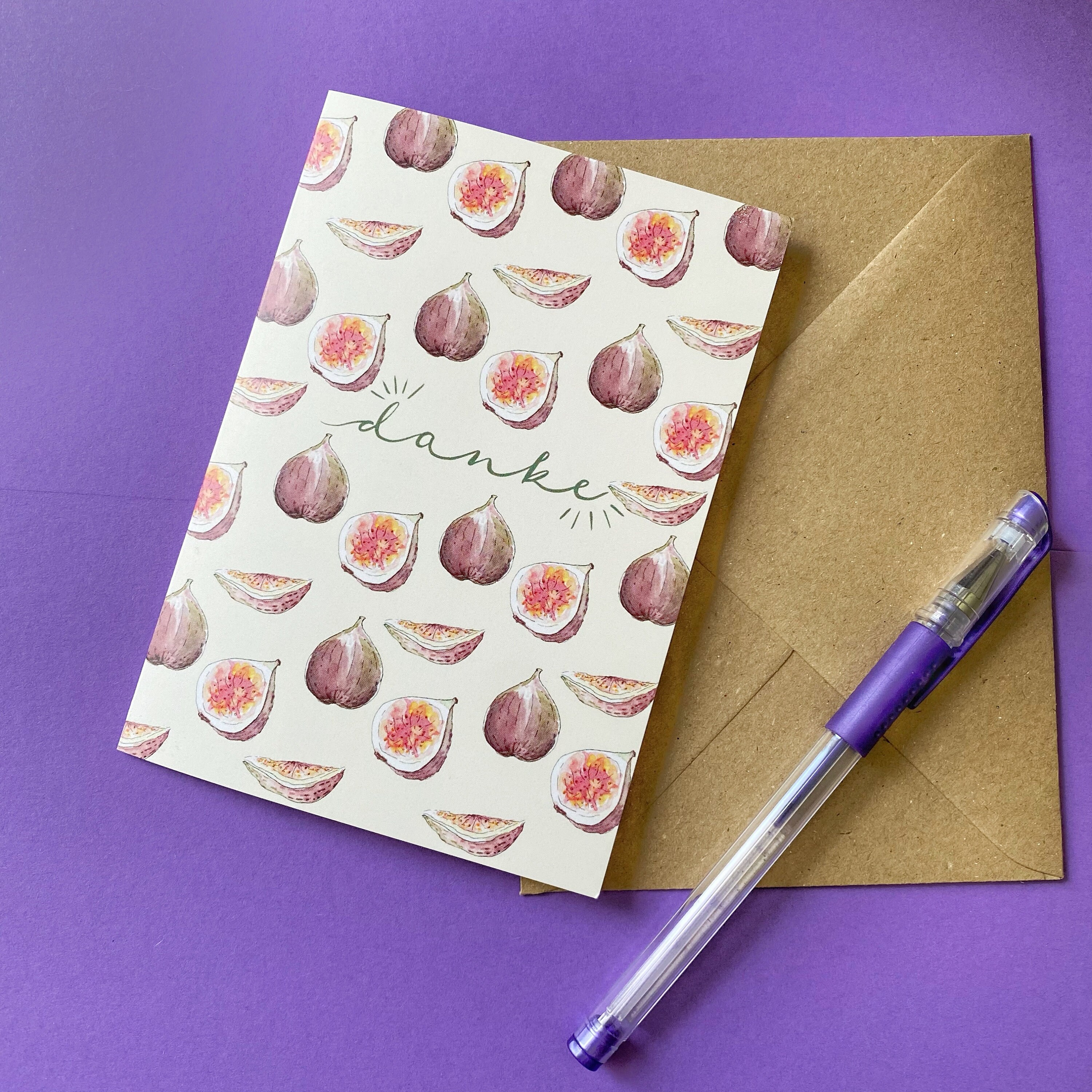 Thank You Card With Figs, Folding Card, Watercolor Fruits, Thank You ...