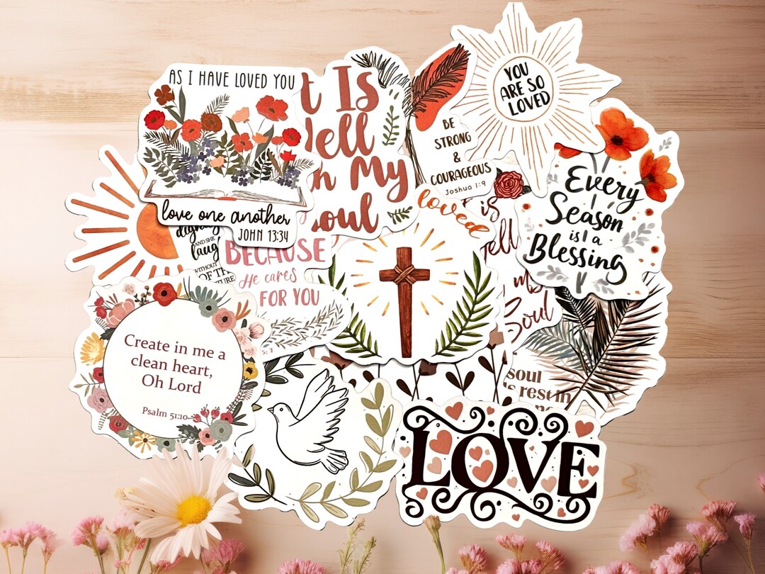 Retro Boho Bible Verse Stickers | Inspirational Christian Floral Vinyl ...