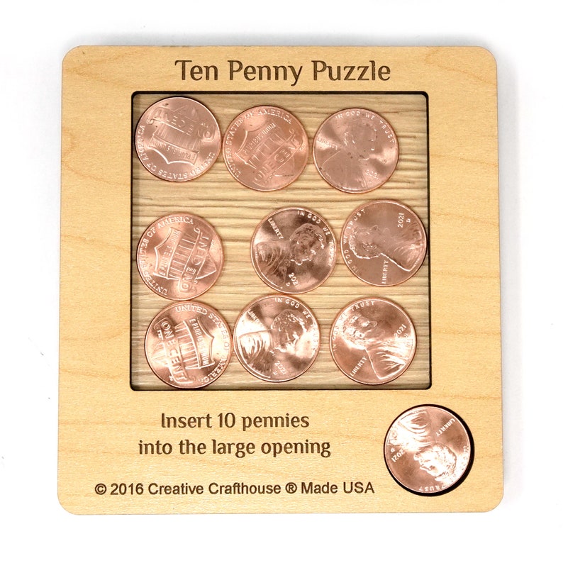 10 Penny Puzzle Fun Unique Wooden Puzzle Tricky Adults Wood Puzzle Fit All the Coins in the ...