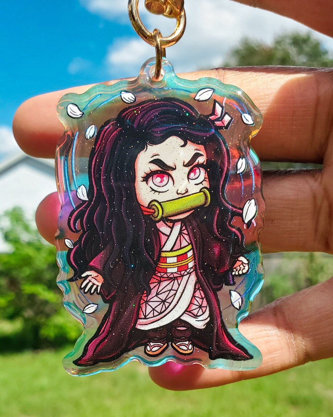 Angry Demon Girl Chibi Slayer Keychain Charm - Etsy
