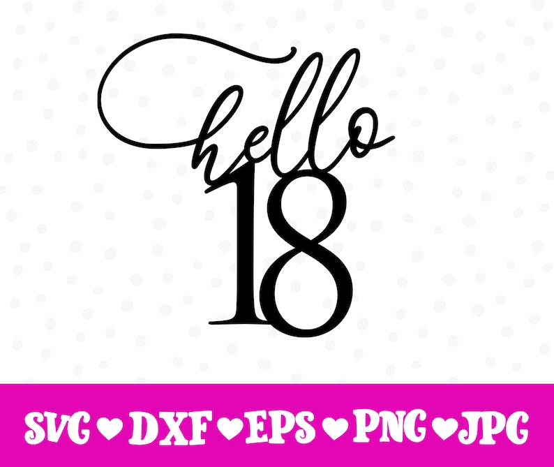 Cake Topper Svg, Hello 18 Svg, Happy 18 Svg, Eighteen Svg, Eighteenth ...