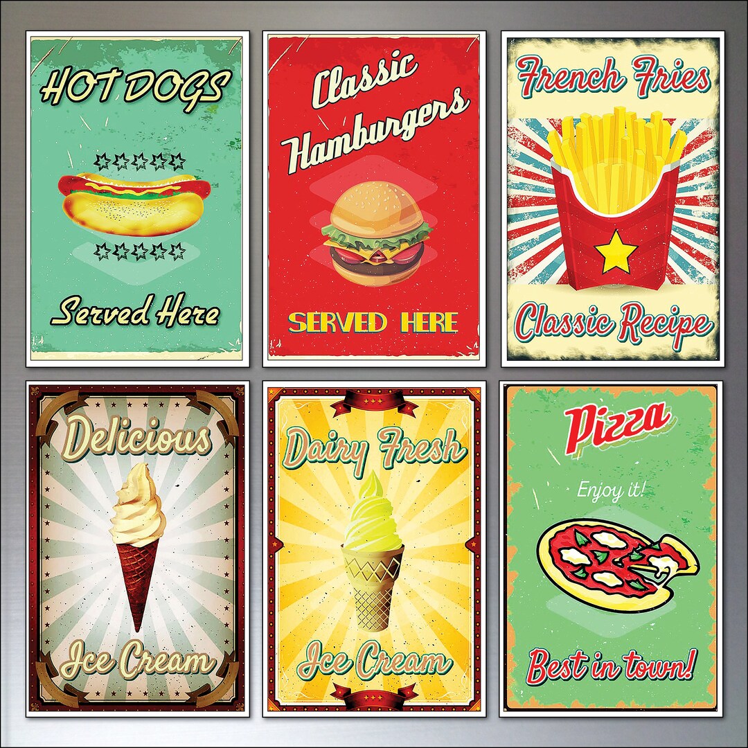 Fridge Magnet Fast Food Sign Fridge Magnets Set of 6 Flexible Vintage ...