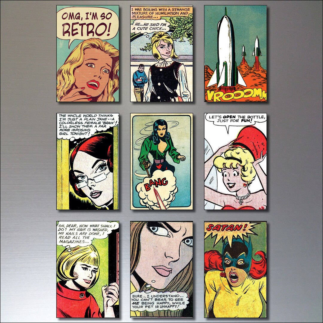 Fridge Magnets Funny Quotes Vintage Retro Comic Strip Set of 9 Funny ...