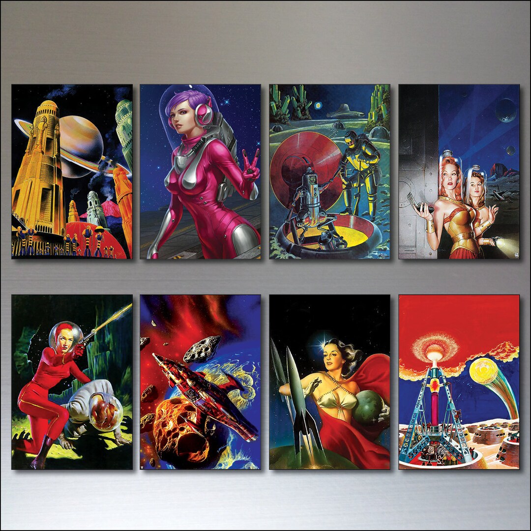 Vintage Sci Fi Comic Cover Set of 8 Science Fiction Flexible Fridge ...