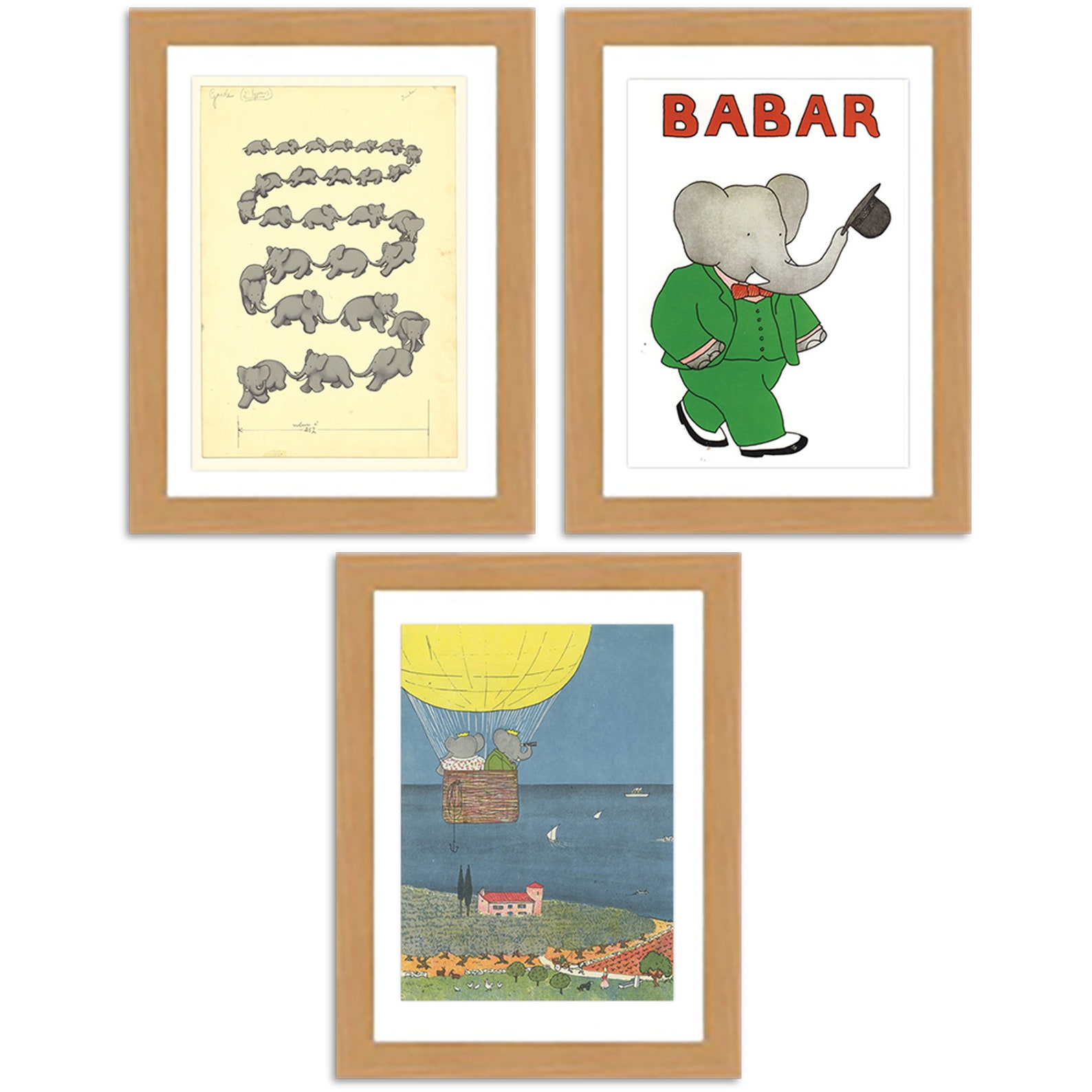 Lovely Babar the Elephant. A Collection of 3 A3 Linen Embossed - Etsy