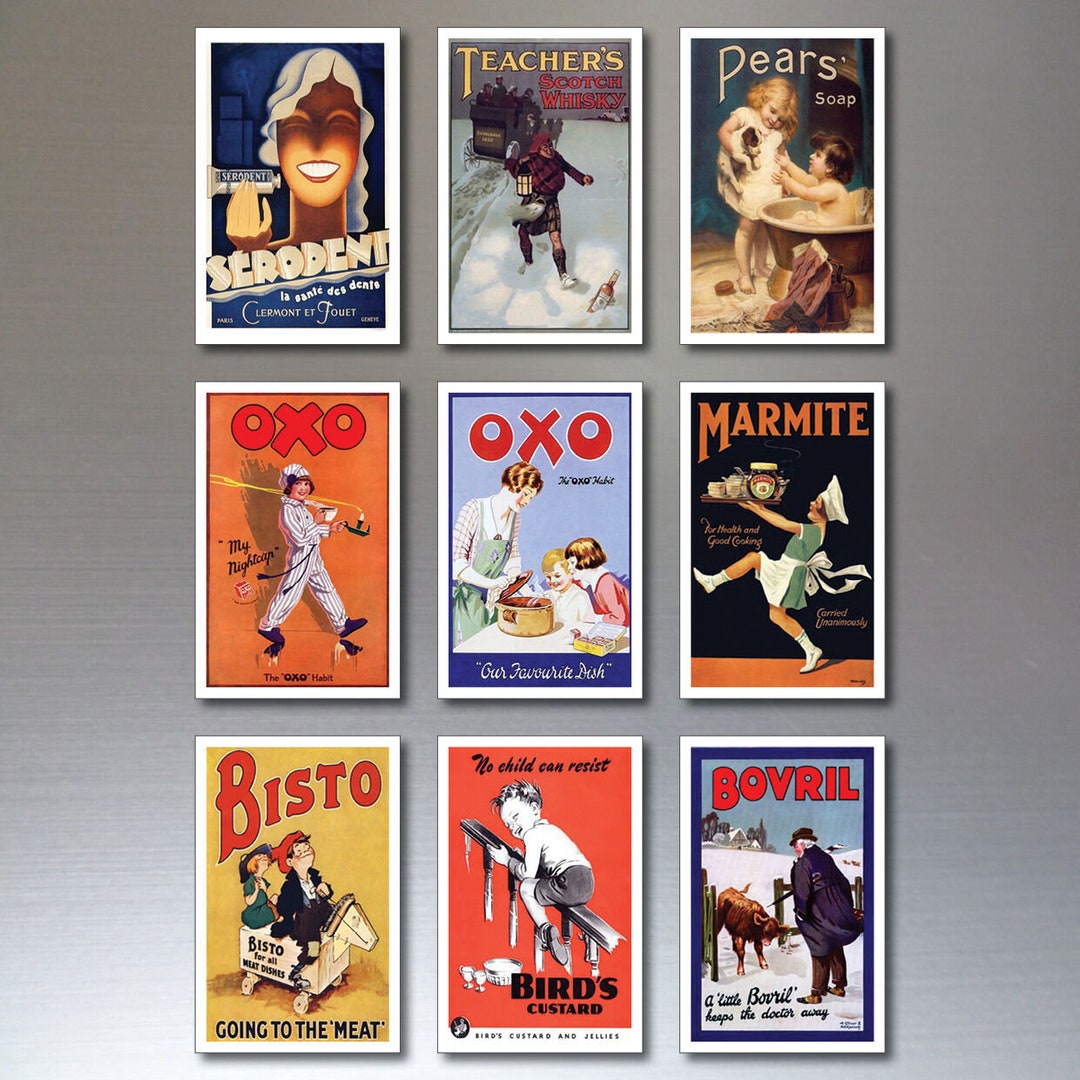 9 Vintage Retro Advert Poster Fridge Magnets Art Deco No.1 - Etsy